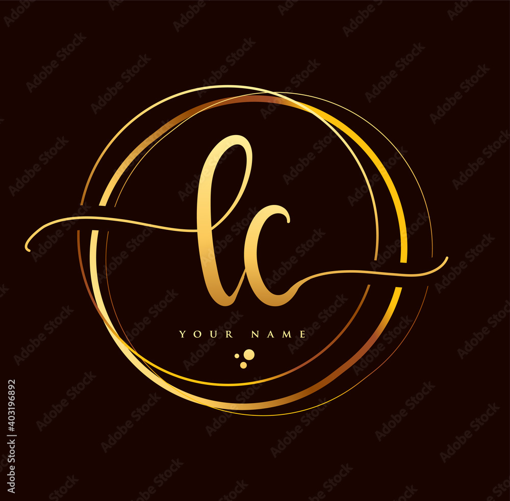 LC Initial handwriting logo golden color. Hand lettering Initials logo ...