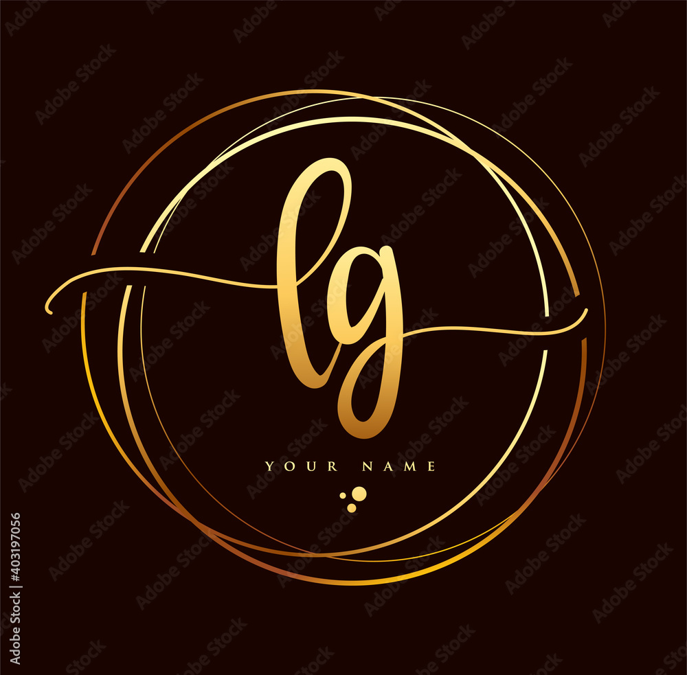LG Initial handwriting logo golden color. Hand lettering Initials logo ...