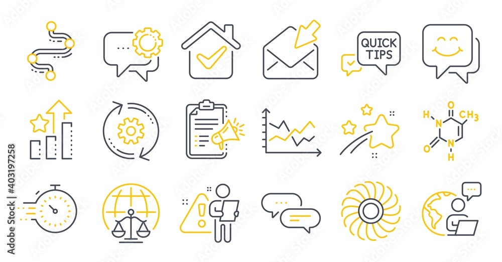 Set of Technology icons, such as Magistrates court, Open mail, Chemical ...