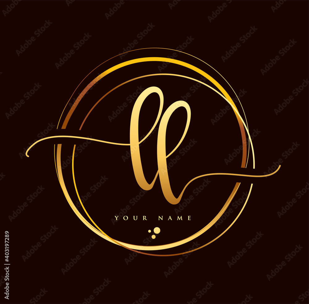 LL Initial handwriting logo golden color. Hand lettering Initials logo ...