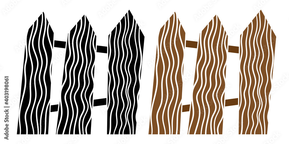 Fence black and white hand drawn illustration. Wooden planks for yard ...