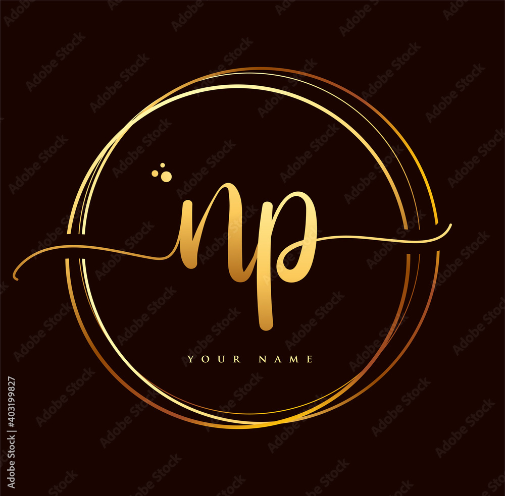 NP Initial handwriting logo golden color. Hand lettering Initials logo ...