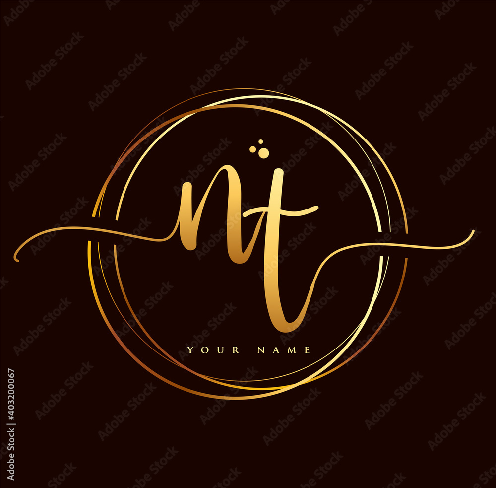 NT Initial handwriting logo golden color. Hand lettering Initials logo ...