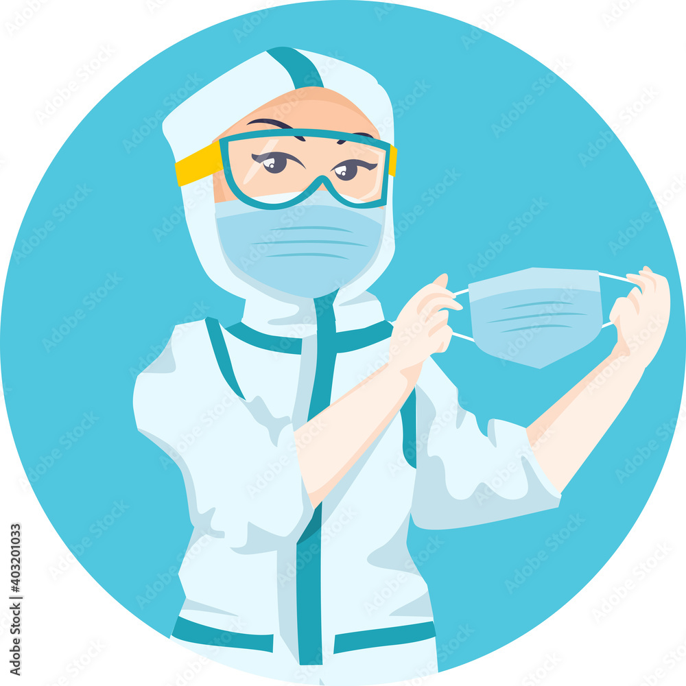 Close Up Nurse Character Illustration wearing ppe hazmat suit telling ...