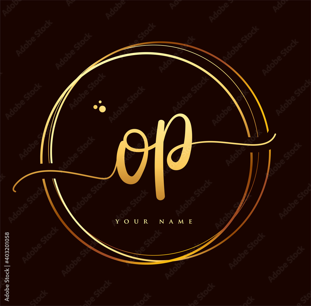 OP Initial handwriting logo golden color. Hand lettering Initials logo ...