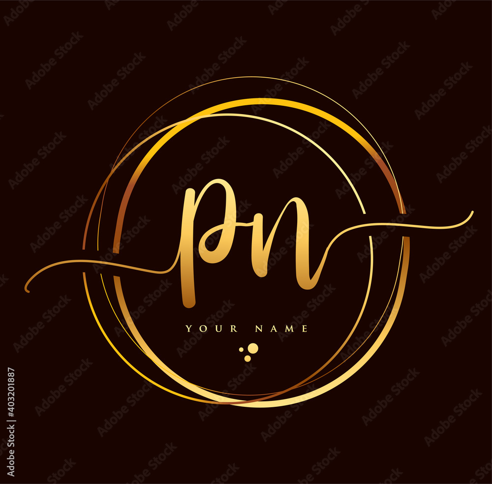 PN Initial handwriting logo golden color. Hand lettering Initials logo ...