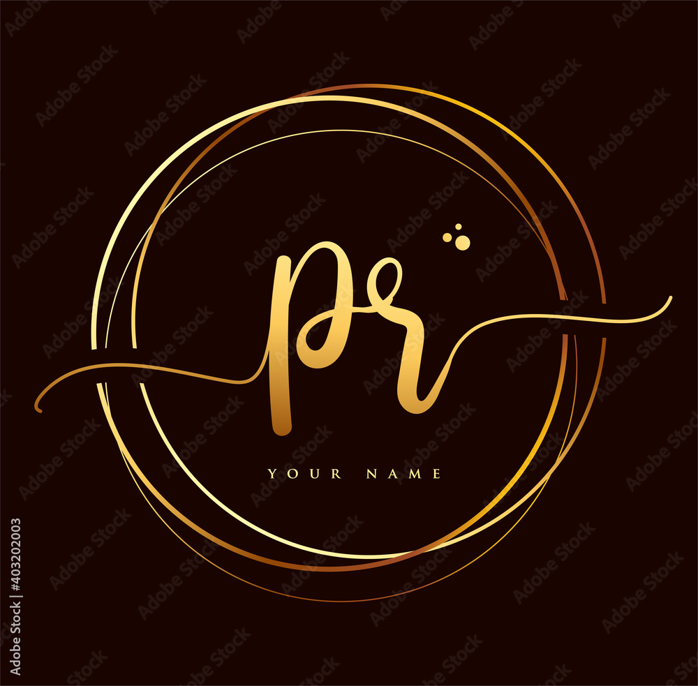PR Initial handwriting logo golden color. Hand lettering Initials logo ...