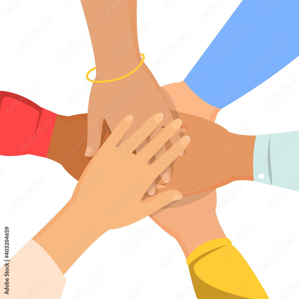 Group of people hold hand together vector isolated. Concept of teamwork ...