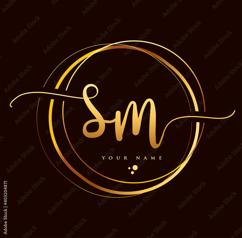 SM Initial handwriting logo golden color. Hand lettering Initials logo ...