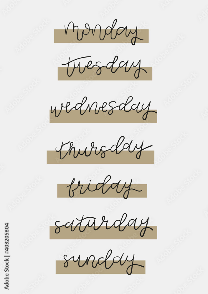 set of design elements for design, handwritten days of the week, monday ...