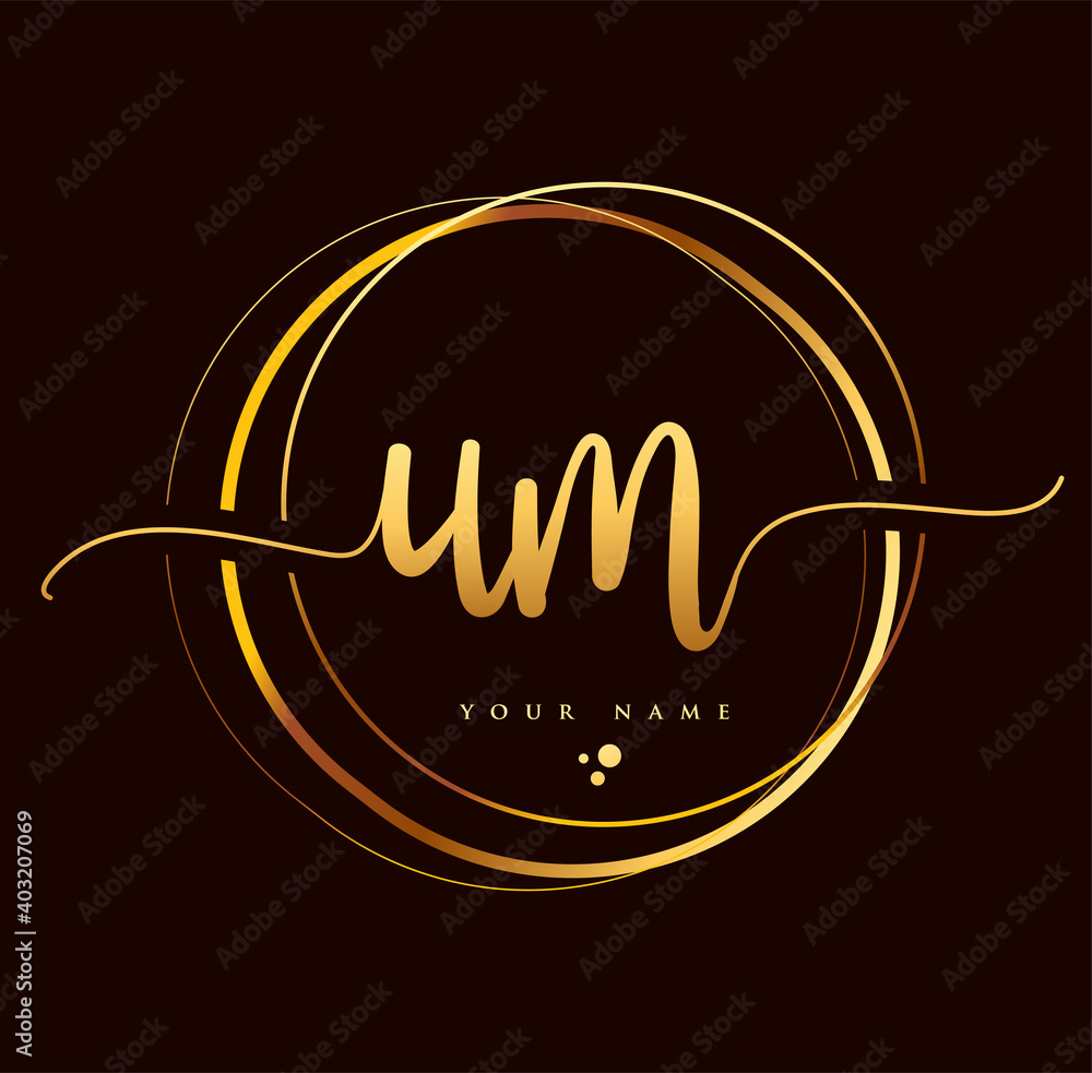 UM Initial handwriting logo golden color. Hand lettering Initials logo ...