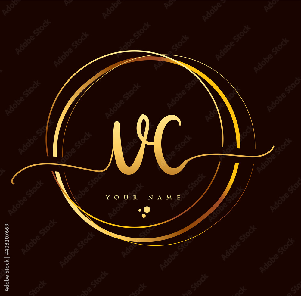 VC Initial handwriting logo golden color. Hand lettering Initials logo ...