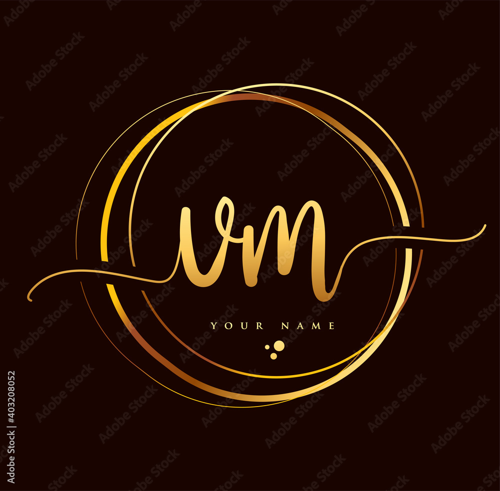 VM Initial handwriting logo golden color. Hand lettering Initials logo ...