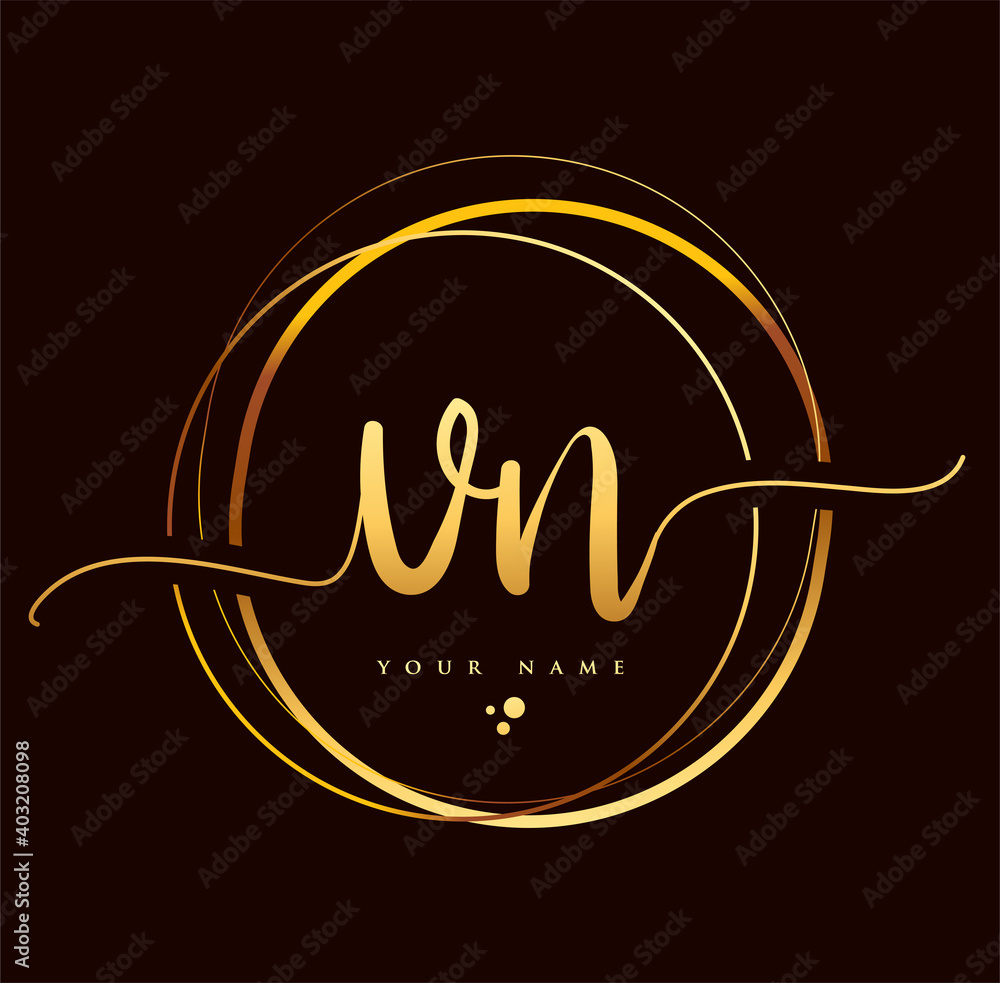 VN Initial handwriting logo golden color. Hand lettering Initials logo ...