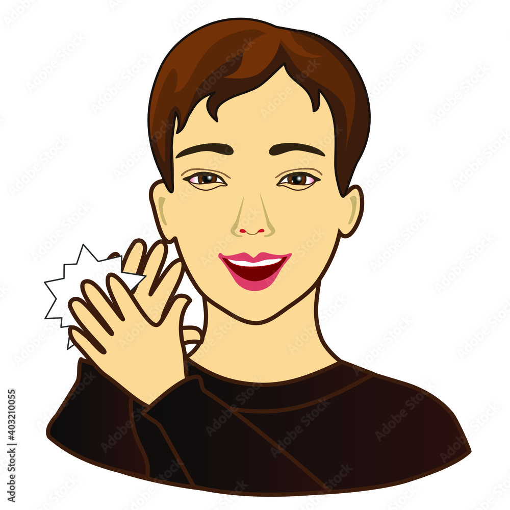 applauding men claps his hands, simplistic facial expression vector ...