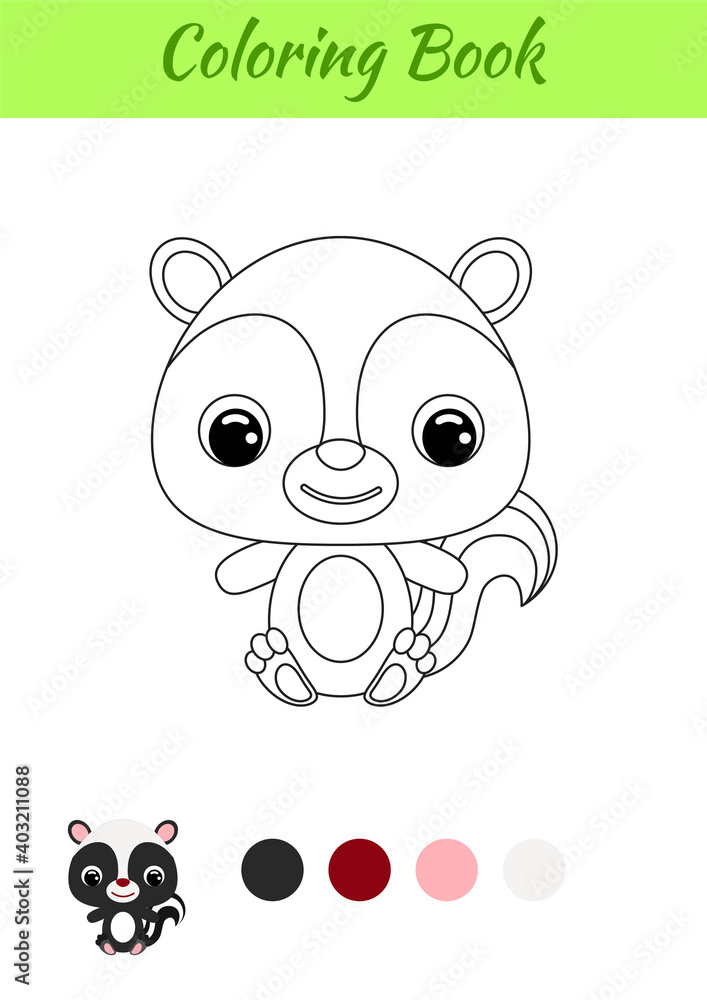 Vetor de Coloring book little baby skunk sitting. Coloring page for ...