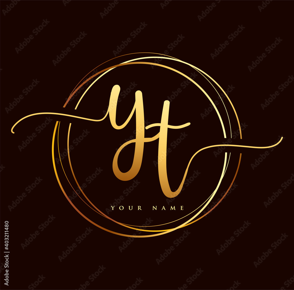 YT Initial handwriting logo golden color. Hand lettering Initials logo ...