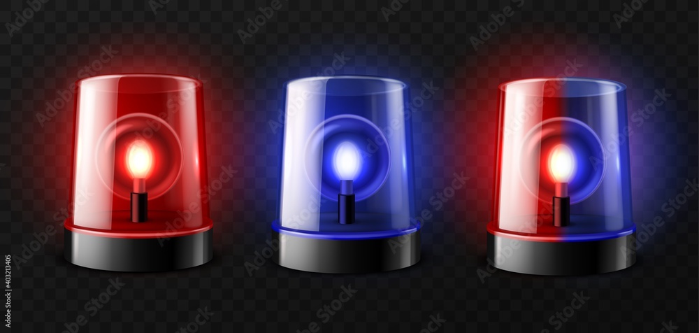 Realistic ambulance flashing. Red and blue rotating light alarm sirens ...