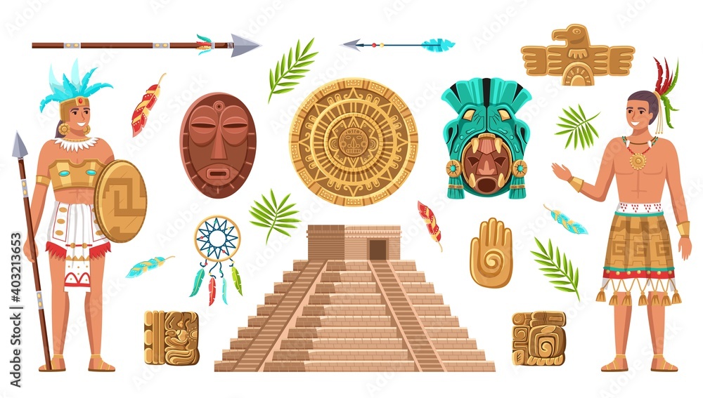 Maya civilization culture. Incas and aztec ancient art, ethnic ...