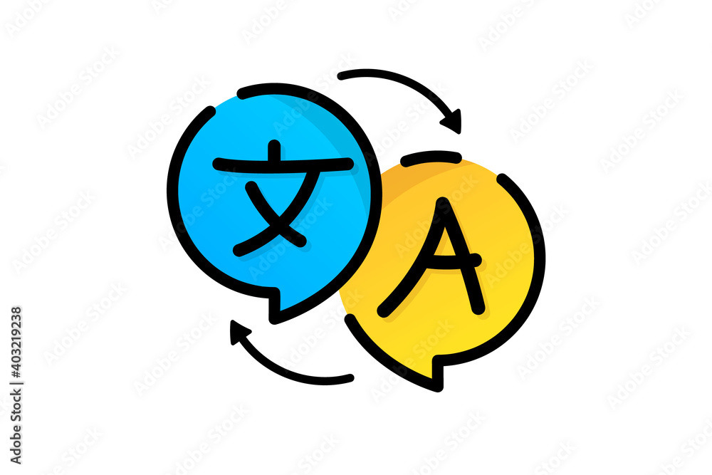 Chat bubbles with language translation icons. Online multi language ...