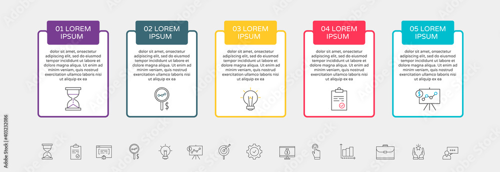 Vector Infographic rectangles with 5 steps. Square template can be used ...
