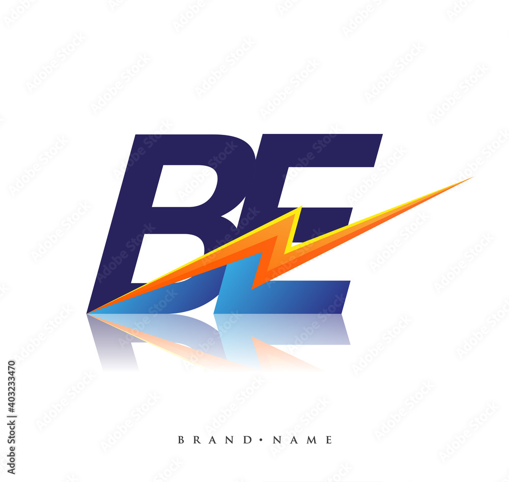 Letter BE logo with Lightning icon, letter combination Power Energy ...
