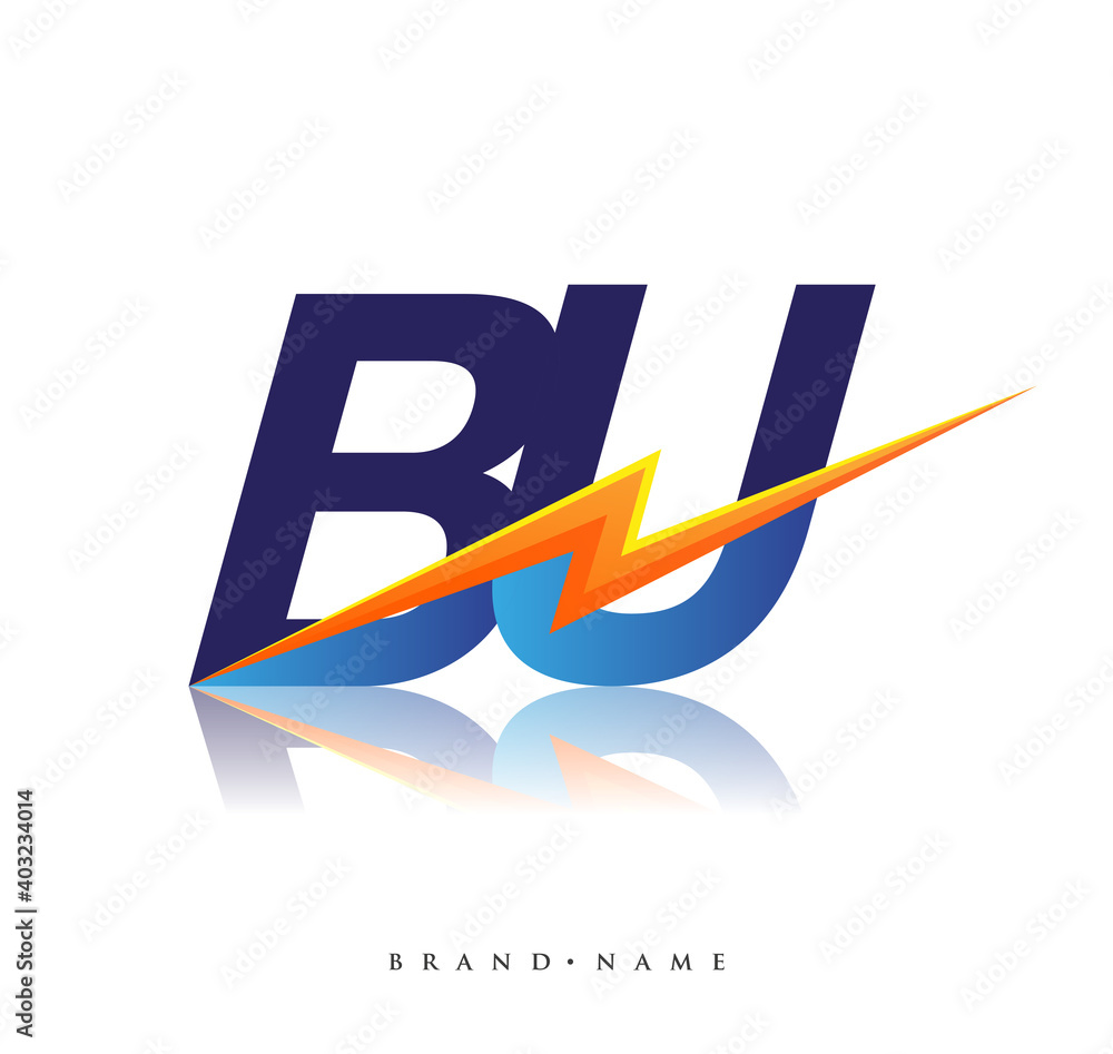 Letter BU logo with Lightning icon, letter combination Power Energy ...