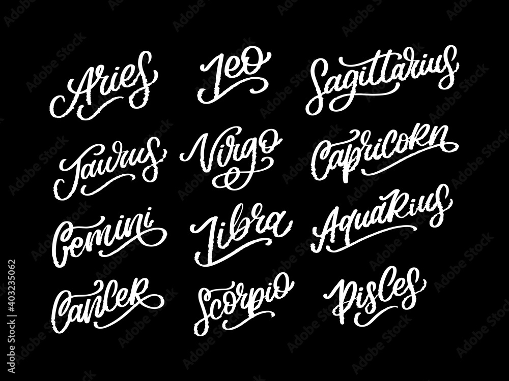 Zodiac lettering Vector Sign. Cartoon astrology text illustration ...
