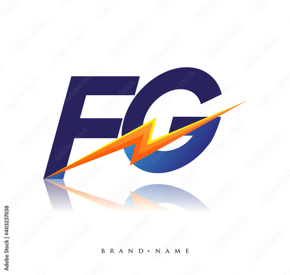 Letter FG logo with Lightning icon, letter combination Power Energy ...