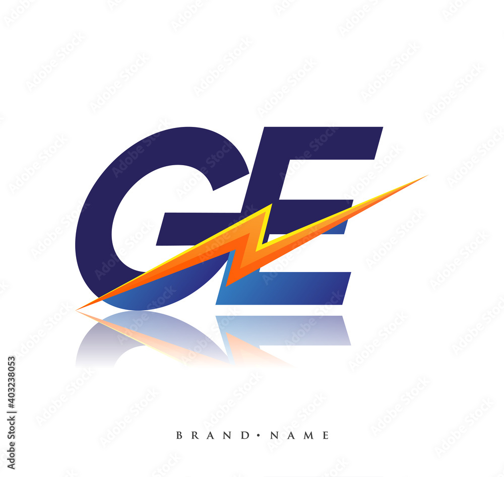 Letter GE logo with Lightning icon, letter combination Power Energy ...