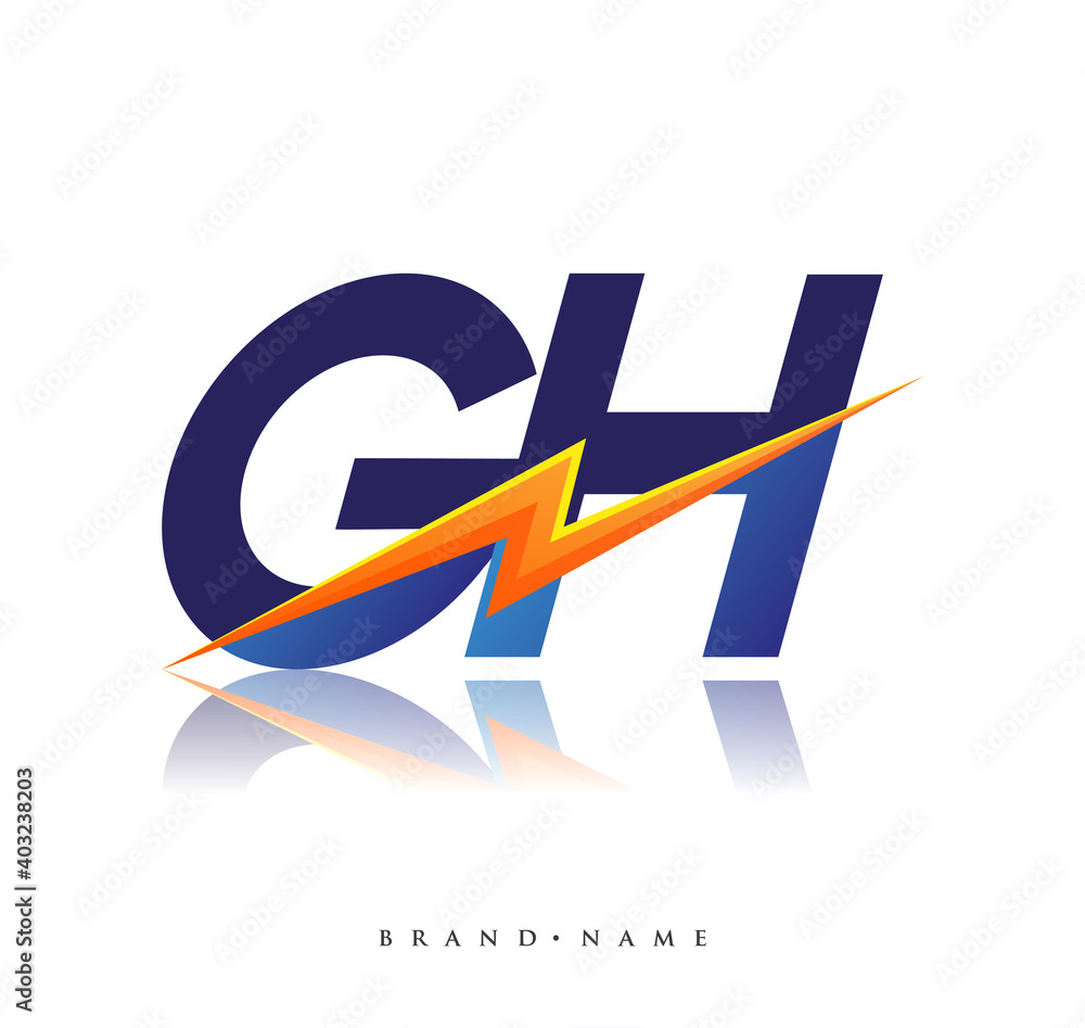 Letter GH logo with Lightning icon, letter combination Power Energy ...