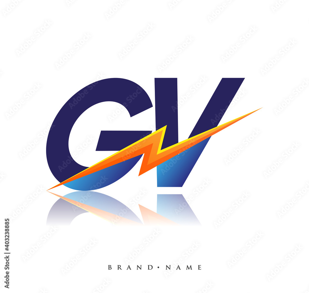 Letter GV logo with Lightning icon, letter combination Power Energy ...
