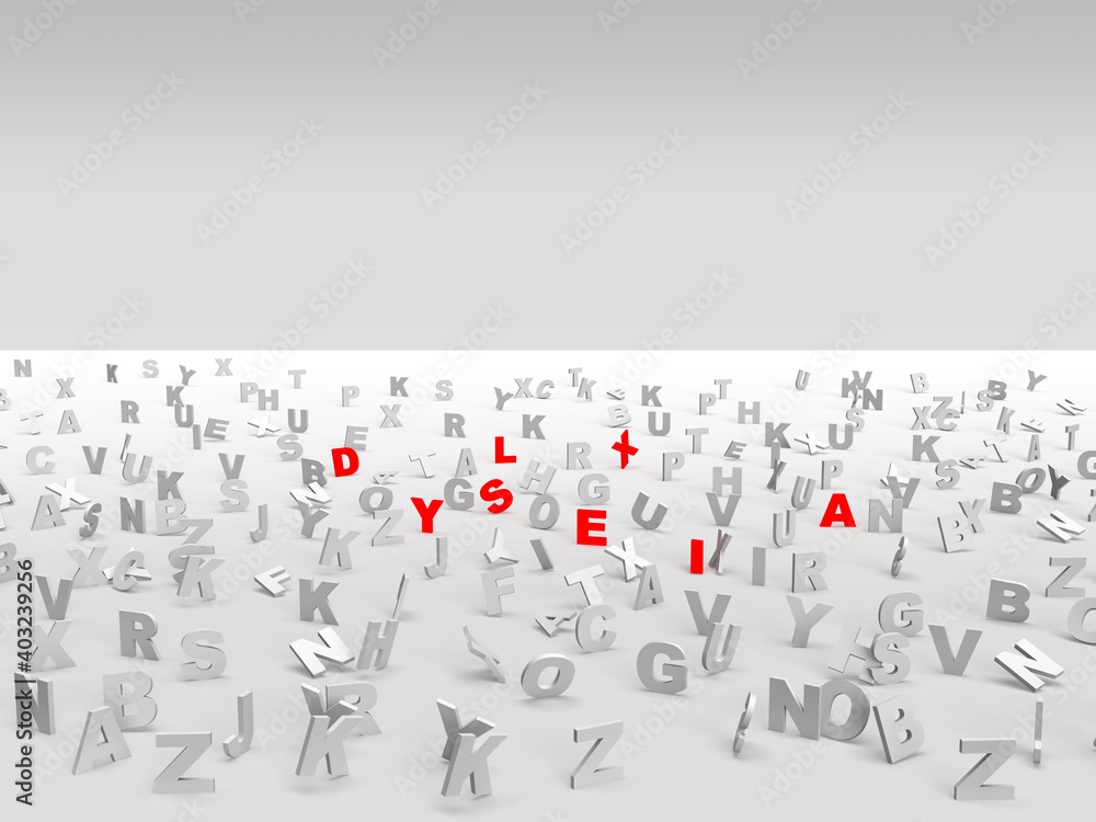 Dyslexia and dysgraphia as flying alphabet, letters on white background ...