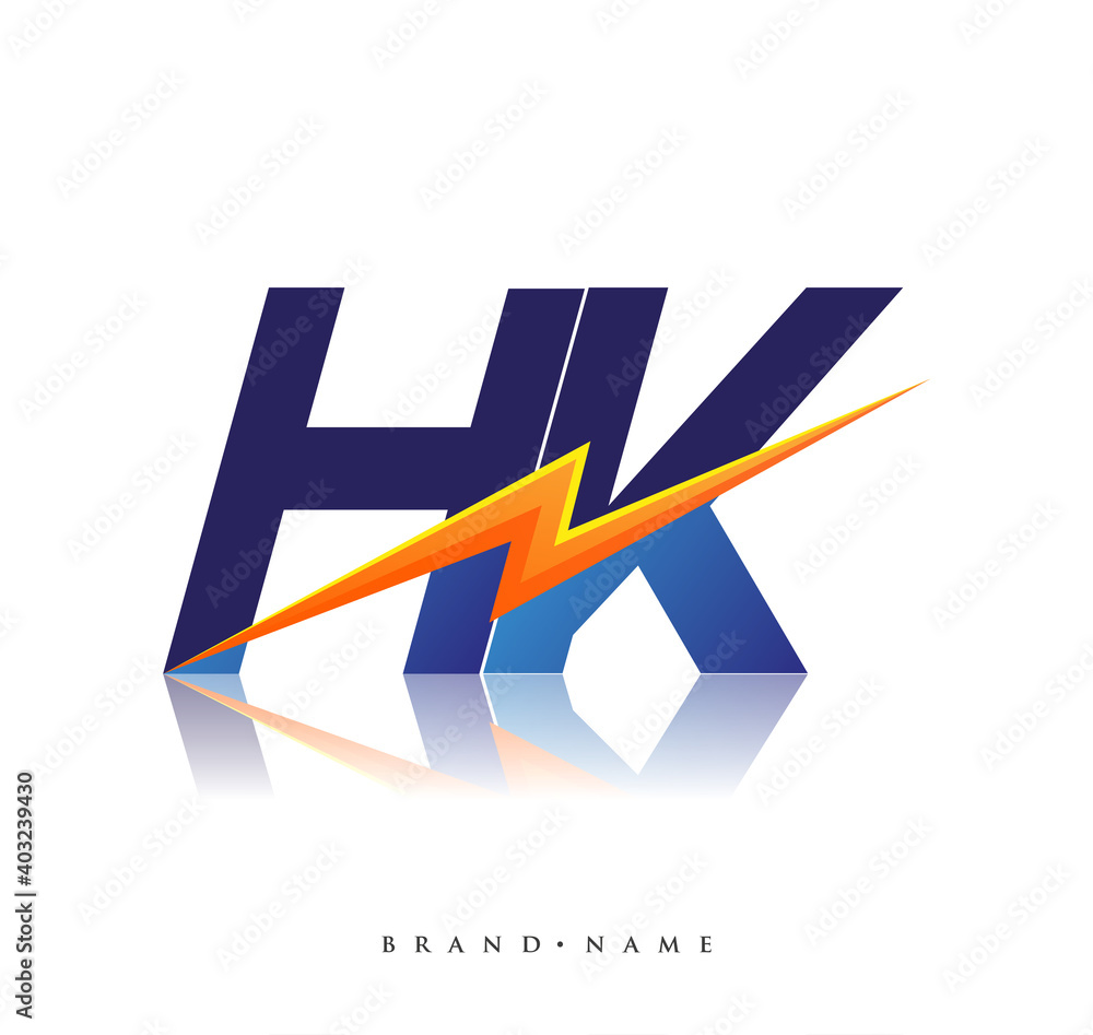 Letter HK logo with Lightning icon, letter combination Power Energy ...