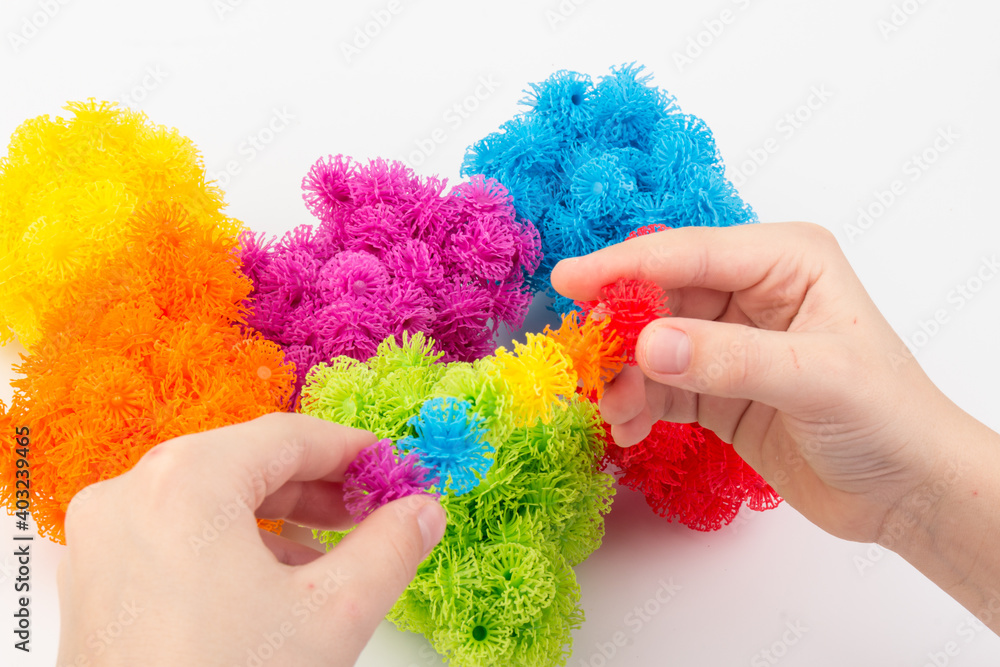 elements of children's designer of Velcro in kid hands,isolated on ...