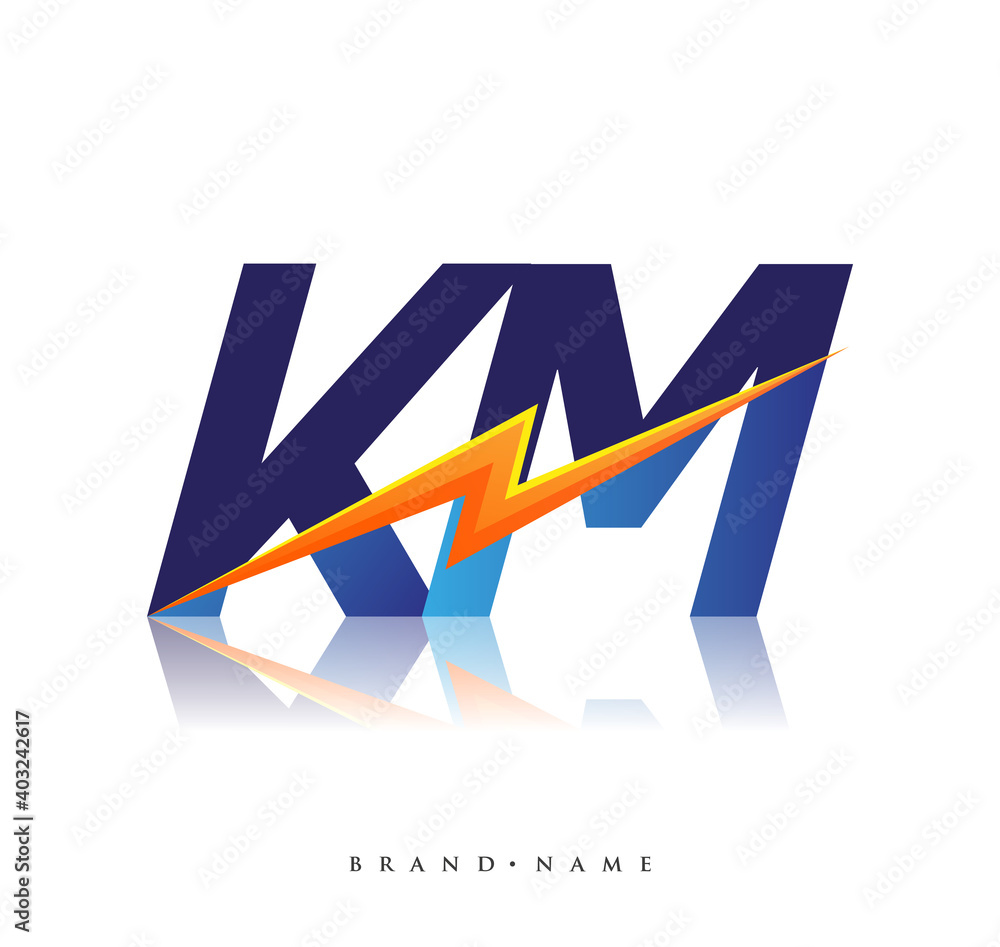 Letter KM logo with Lightning icon, letter combination Power Energy ...