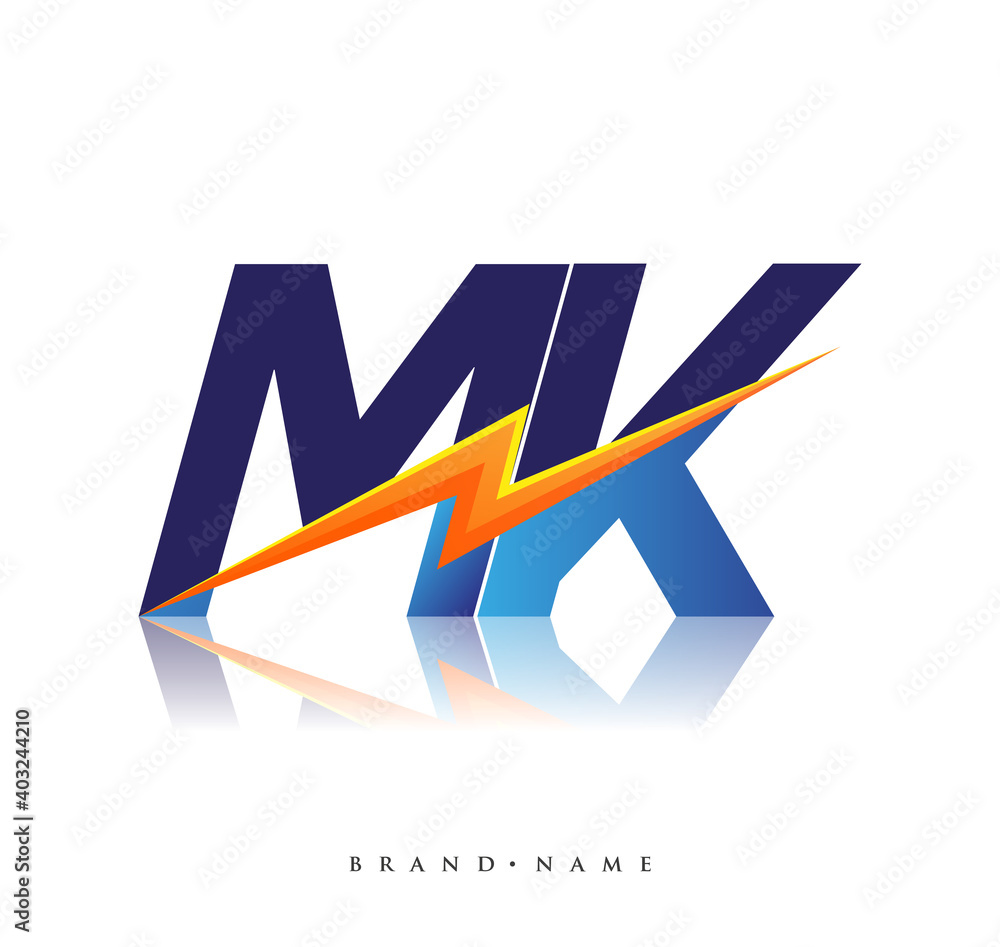 Letter MK logo with Lightning icon, letter combination Power Energy ...