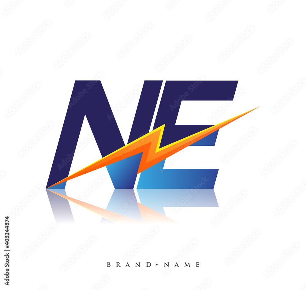 Letter NE logo with Lightning icon, letter combination Power Energy ...
