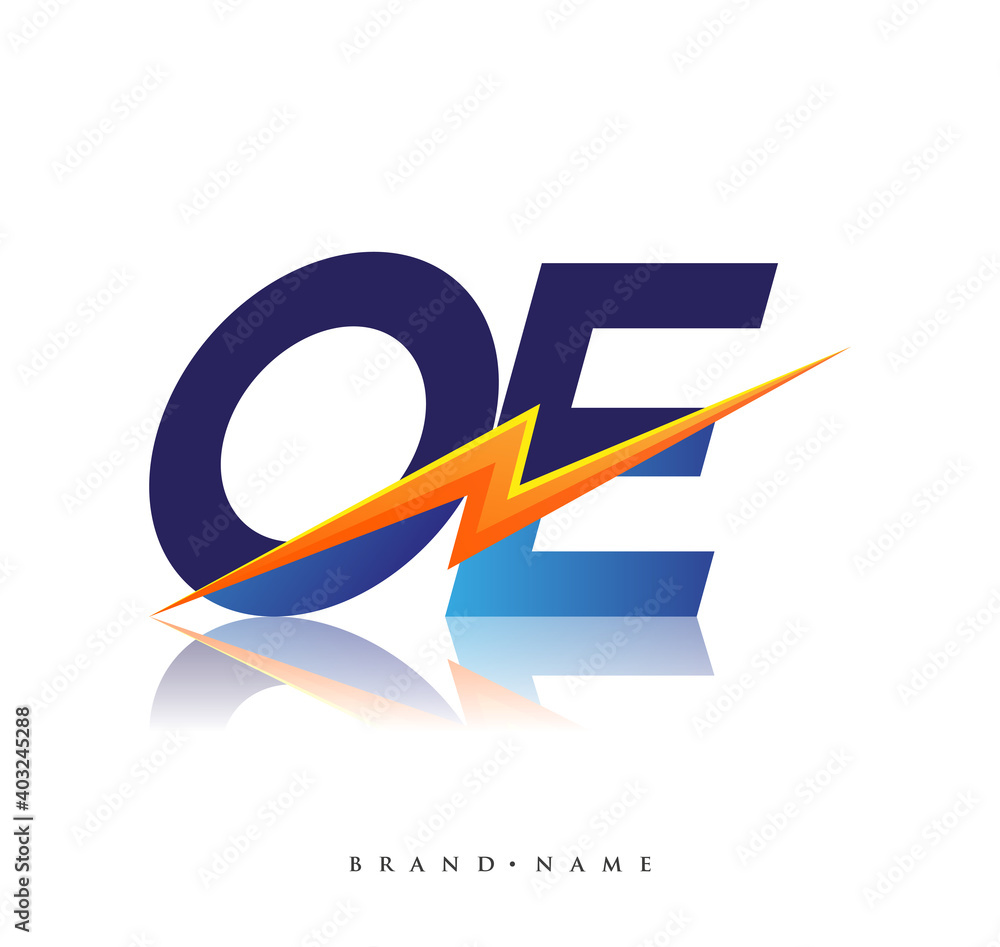 Letter OE logo with Lightning icon, letter combination Power Energy ...