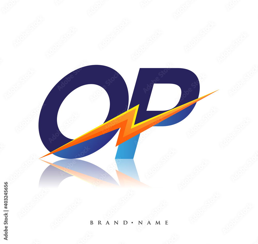 Letter OP logo with Lightning icon, letter combination Power Energy ...