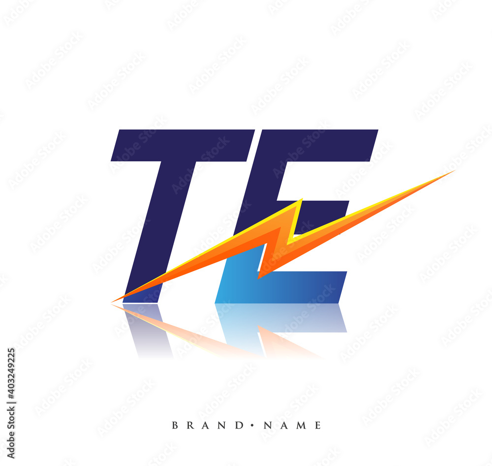 Letter TE logo with Lightning icon, letter combination Power Energy ...