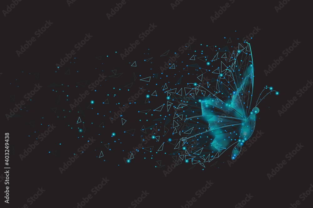 Butterfly digital isolated on blue background. Butterfly vector for ...