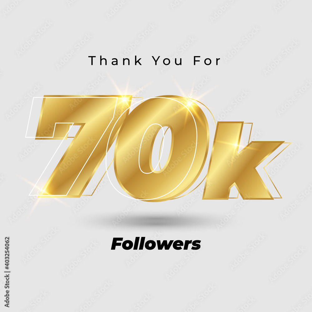 Thank you for 70k followers 3D gold logo isolated on elegant background ...