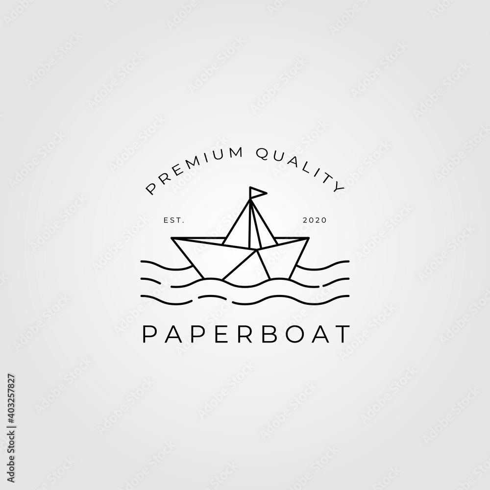 paper boat logo line art minimalist vector emblem illustration design ...