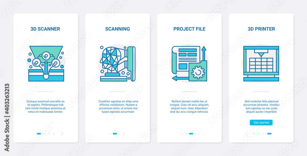 Printing scanning equipment vector illustration. UX, UI onboarding ...