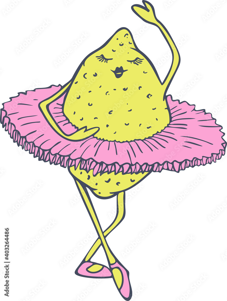 Vector illustration with lemon dancing in ballet tutu. Dancing fruit ...