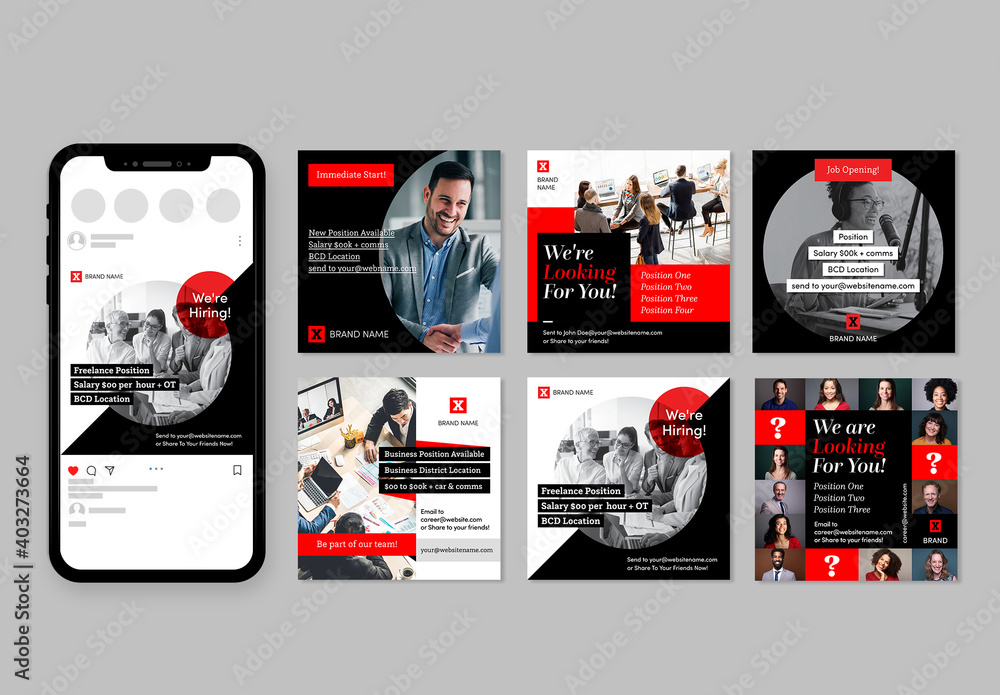 Social Media Posts with Red and Black Accents Stock Template | Adobe Stock