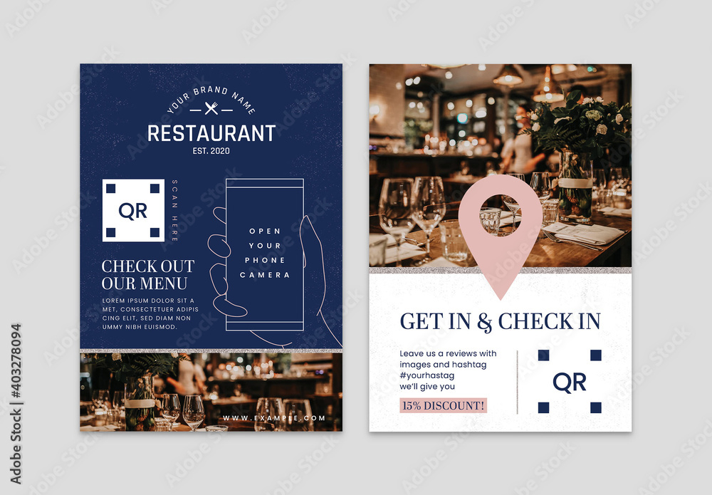 Restaurant Card Layout in Pink Blue Stock Template | Adobe Stock
