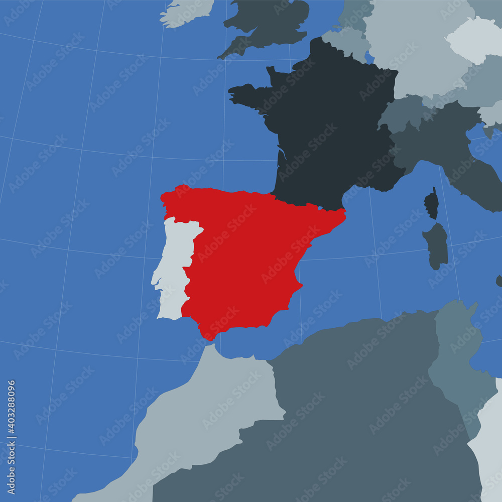 Shape of the Spain in context of neighbour countries. Country ...