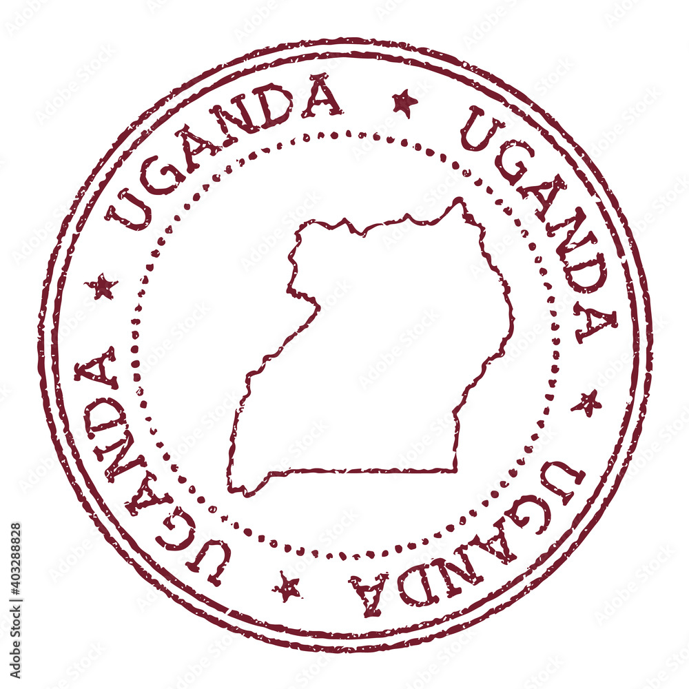 Uganda round rubber stamp with country map. Vintage red passport stamp ...